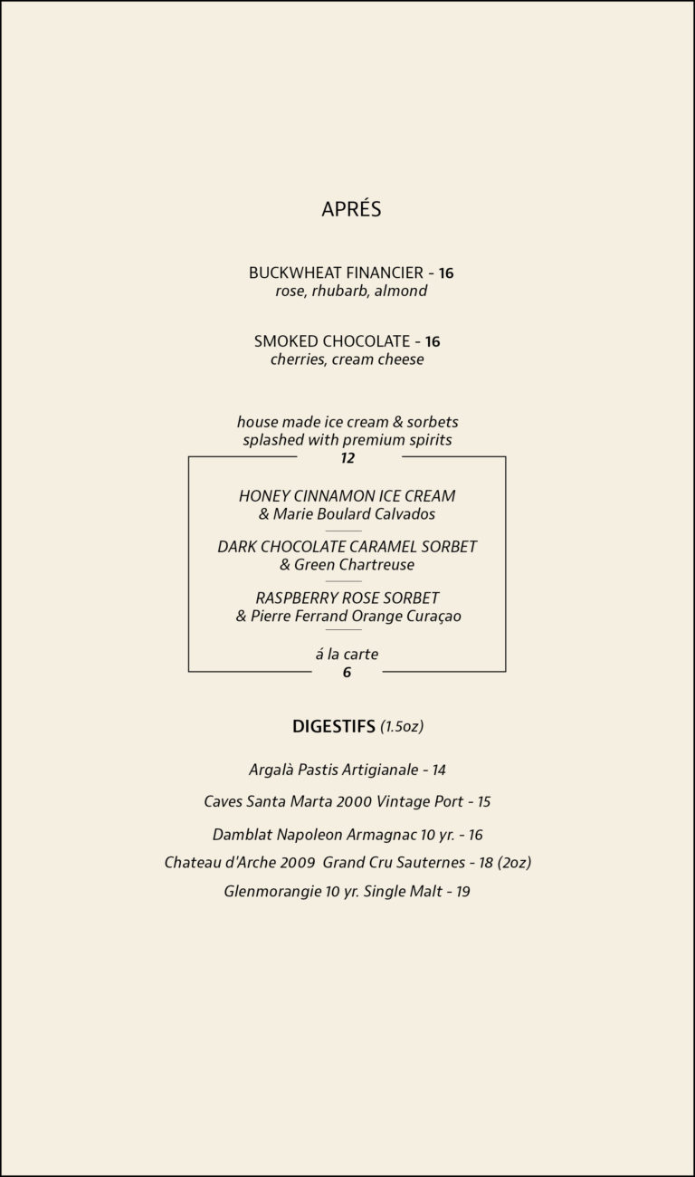 Sample Menus - Restaurant Parquet