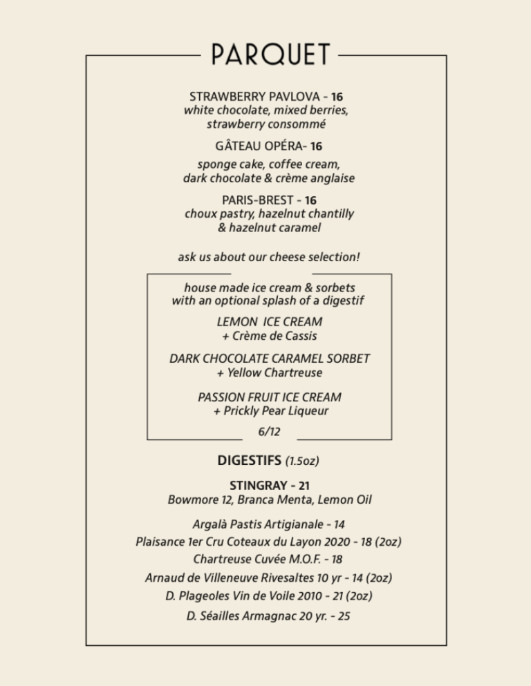 Sample Menus - Restaurant Parquet