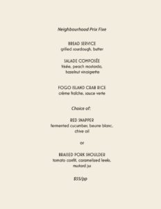 Sample Menus - Restaurant Parquet