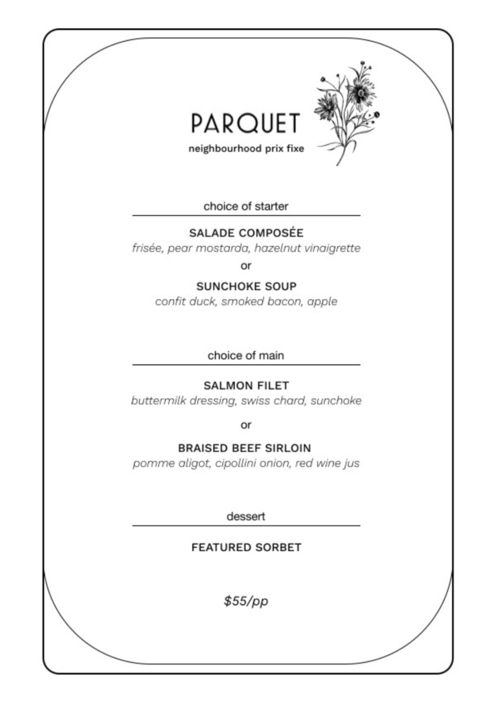 Sample Menus - Restaurant Parquet